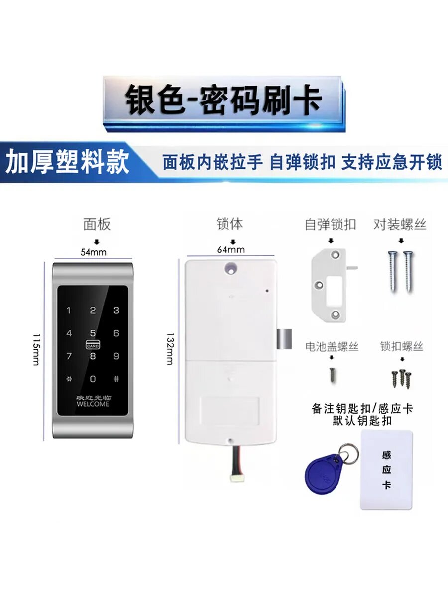 Электронный замок (пароль+карта, серебро ABS)