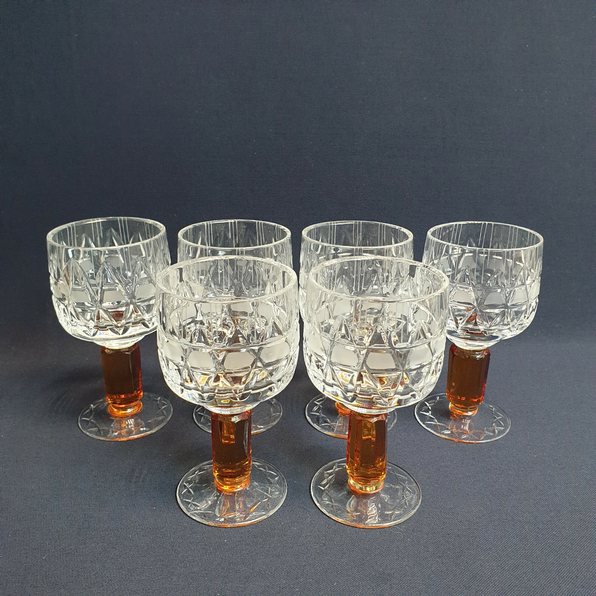 Набор рюмок "Кубки огня" 6 шт, Гусь хрусталь, ручная резка, цветной хрусталь,10 см, винтаж СССР