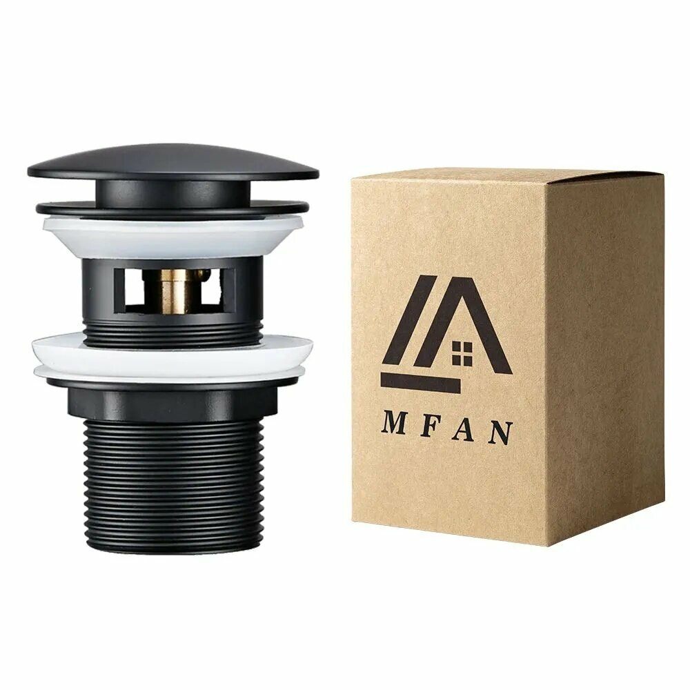 MFAN, донный клапан для раковины с переливом, Клапан Клик-Клак, Защита от запаха и засорения, Съемный для чистки, Выпуск для мойки G1-1/4, латунь, Матовый черный