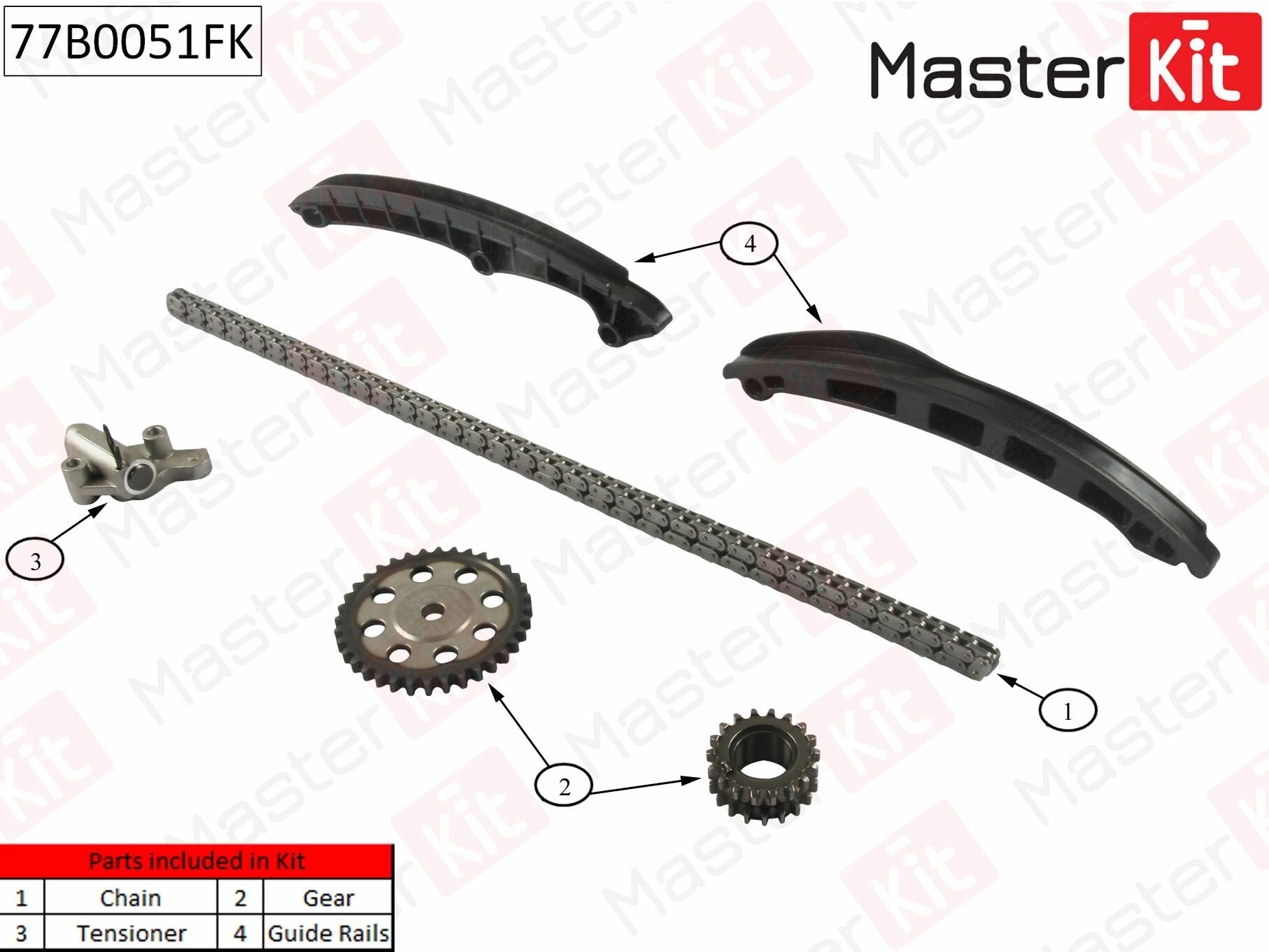 Комплект цепи ГРМ Volkswagen TOURAN 1.4 TSI BWK/CAVA 03-10 MasterKit 77B0051FK
