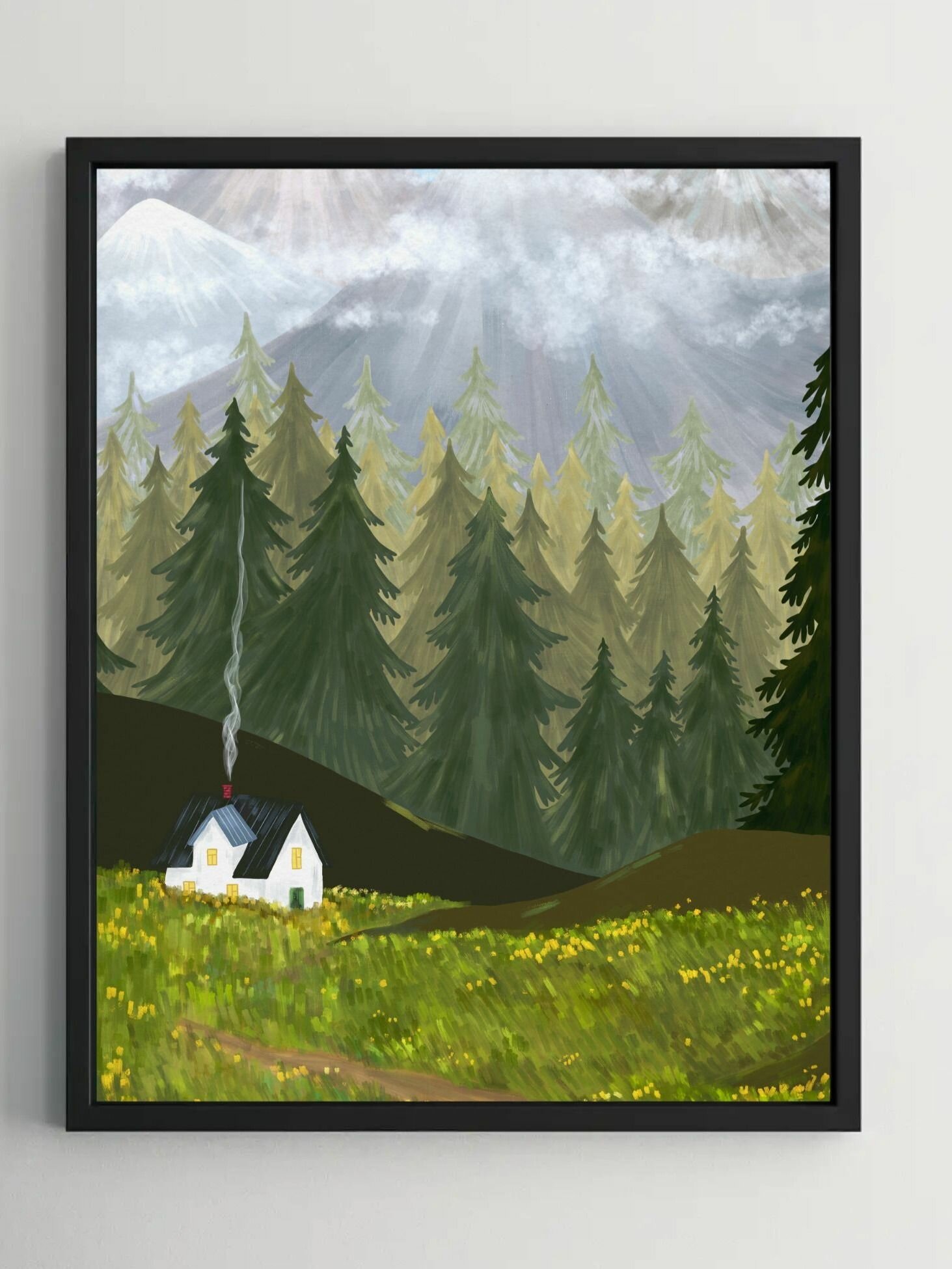 Постер Домик в горах Плакат 15 см на 21 см