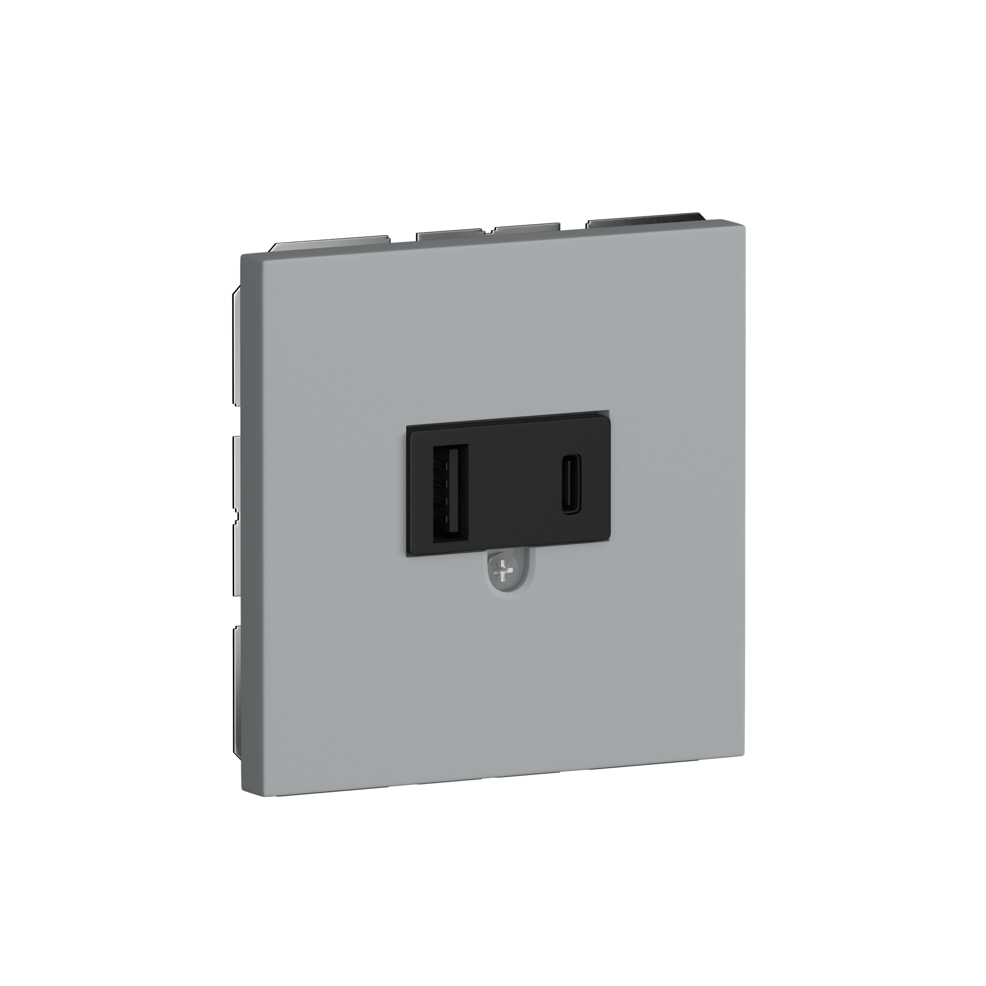USB-зарядка типа A+С 3100мА 12Вт с чёрным разъёмом, цвет матовый серый, серия R98, Donel
