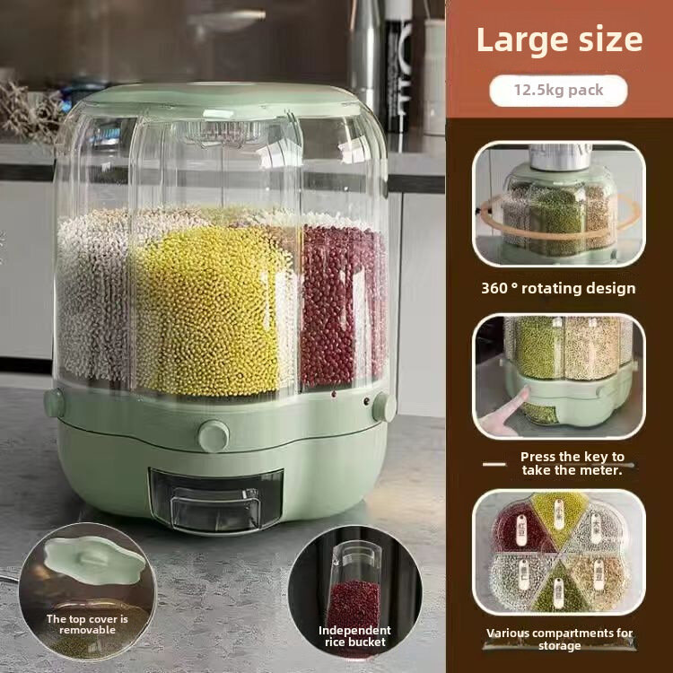 Divider Press-type Rice Barrel Insect-proof Moisture-proof Coarse Grain Storage Box Separated Storage Box Rotating Storage Tank Storage Box (Large Light Green)
