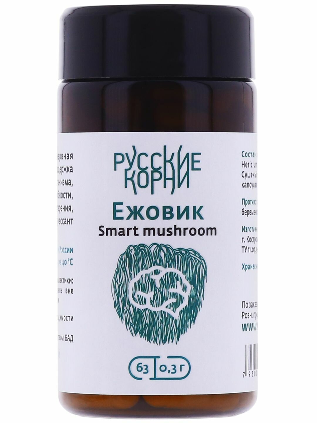 Гриб Ежовик Гребенчатый (Герициум) Ноотроп, 60 капсул - Русские корни