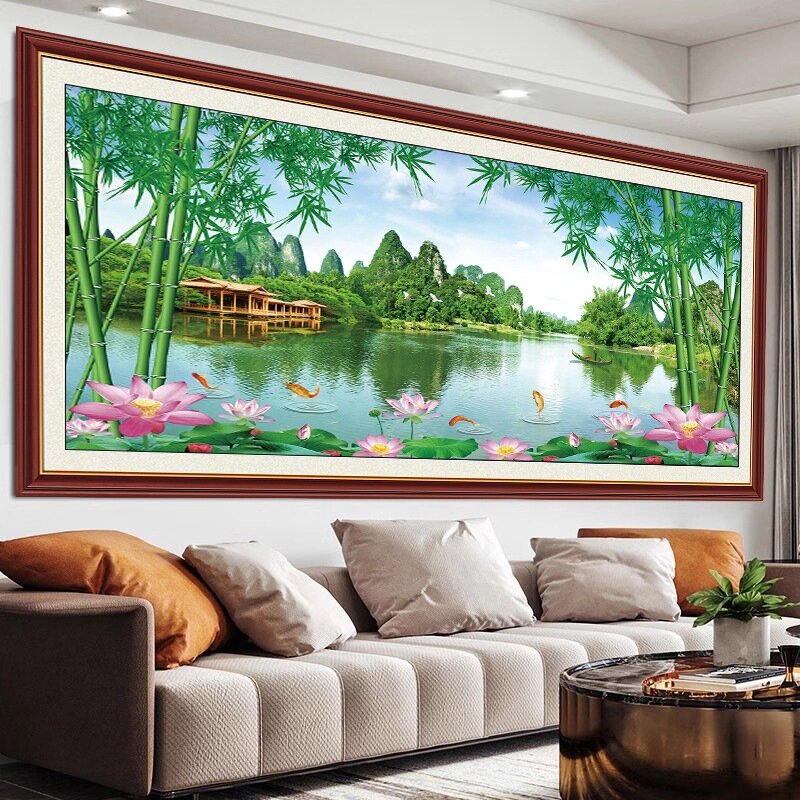 2025 Декоративная картина для стены за диваном, новая китайская стильная пейзажная живопись, текущая вода приносит богатство, самоклеящаяся обои-наклейка, мурал