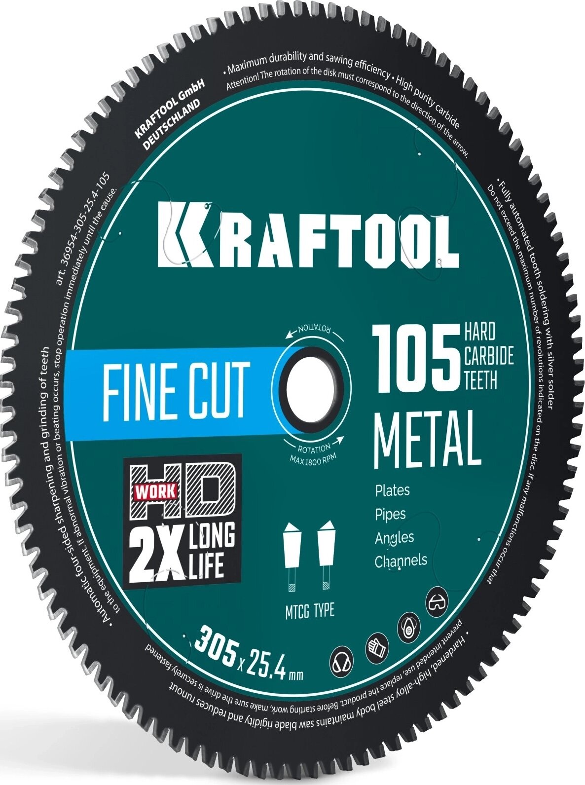 Диск пильный по металлу и стали KRAFTOOL Metal Cut 305 х 25.4 мм, 105Т