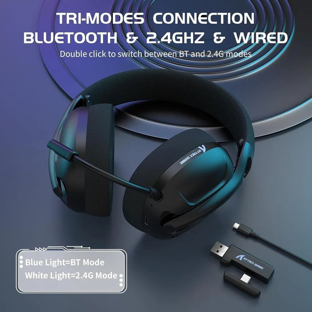 ATTACK SHARK Наушники с микрофоном, Bluetooth, USB Type-C, черный матовый