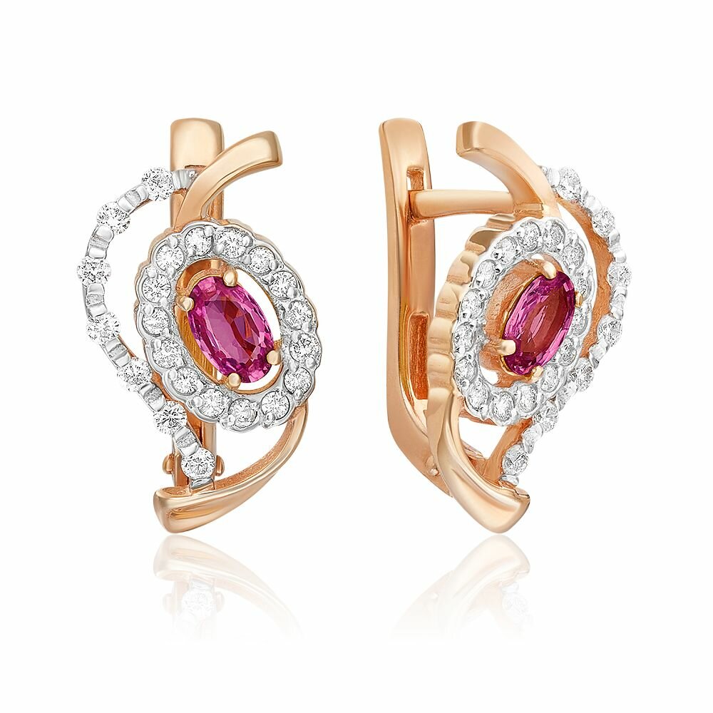 Серьги, красное золото, 585 проба, бриллиант, рубин