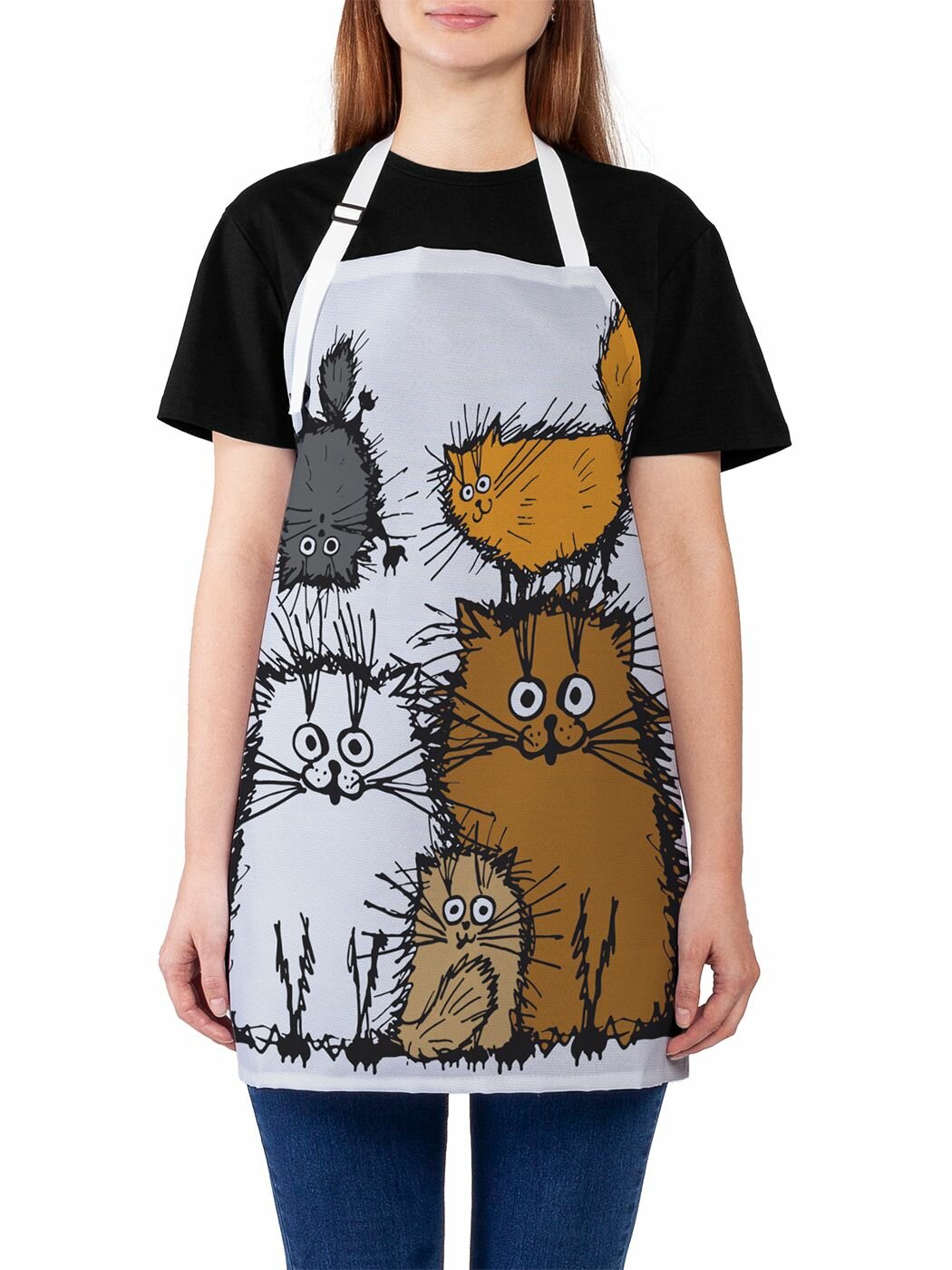 Фартук для кухни тканевый "Семейство котов" / водоотталкивающий, универсальный размер , JoyArty