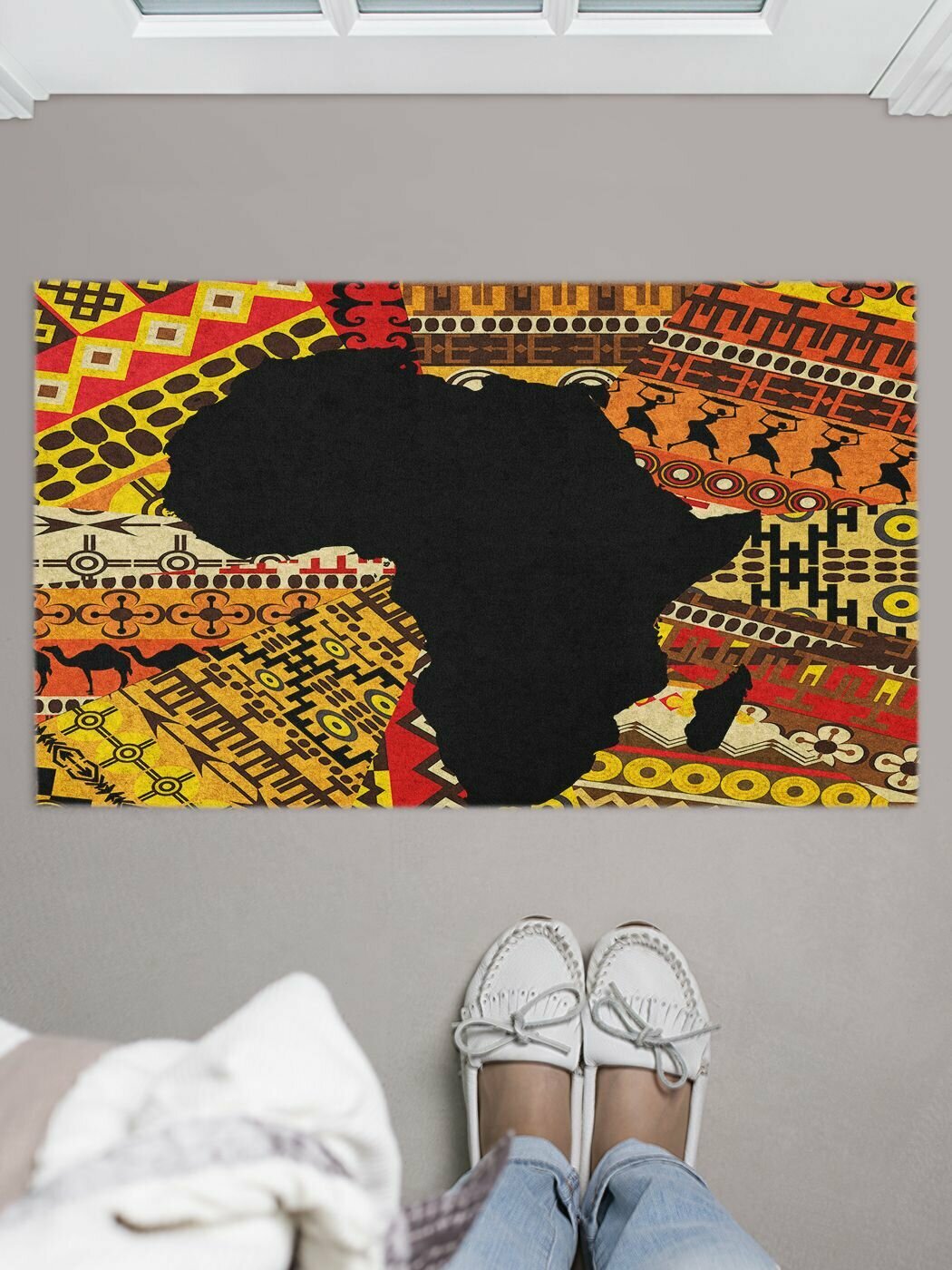 Коврик придверный в прихожую с принтом "Силуэт Африки" 45x75 см , JoyArty
