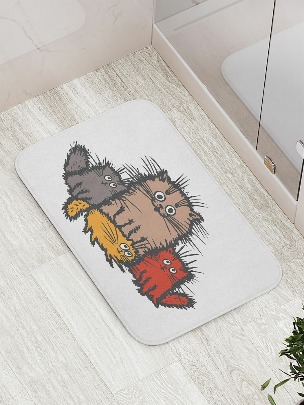 Коврик для ванной комнаты, туалета "Озорные коты" противоскользящий, 52х77 см, JoyArty