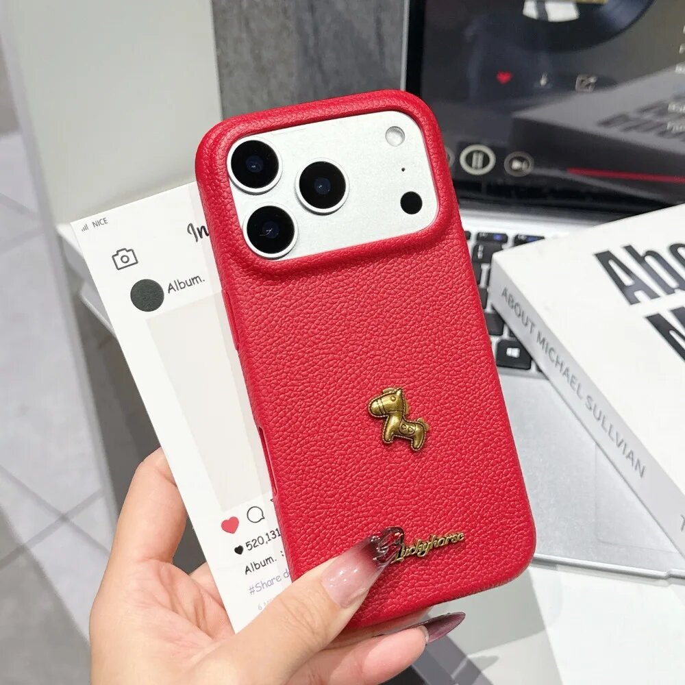 Роскошный модный чехол из пони-кожи с полосками для iPhone 17 Air 16 Красный, Red, For iphone15Pro