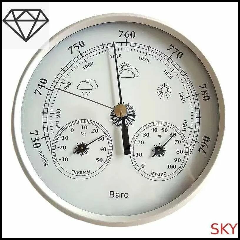 Механический настенный бытовой стрелочный барометр анероид с измерением температуры и влажности для рыбалки, охоты / Комнатная домашняя метеостанция с термометром и гигрометром и атмосферным давлением