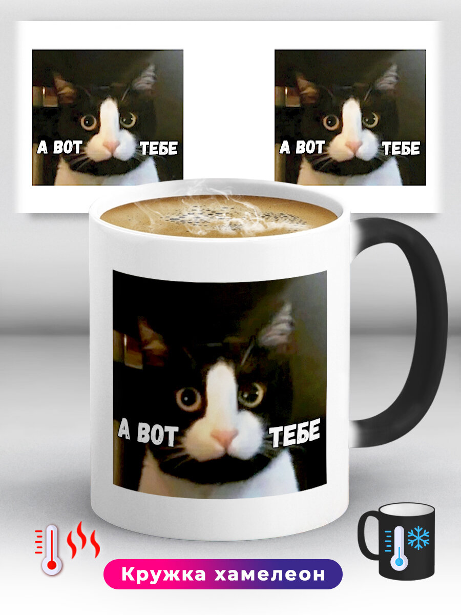 Кружка хамелеон с приколом мем котик А вот тебе