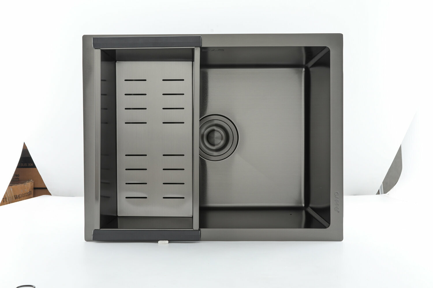 Мойка кухонная Gappo "GS5040-6", с коландером, врезная, черная, из нержавеющей стали