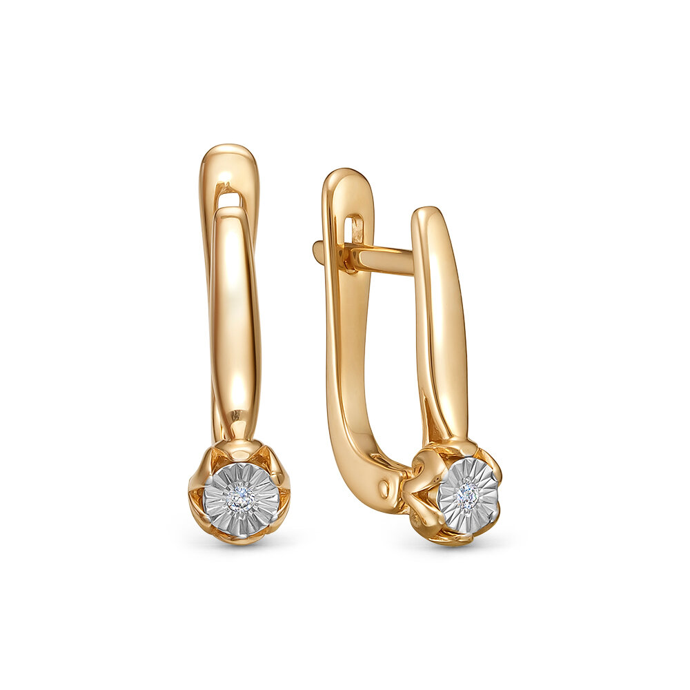 Серьги, красное золото, 585 проба, бриллиант