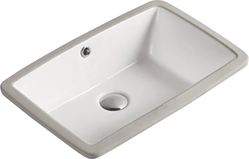 Раковина встраиваемая снизу SantiLine SL-3004 55 без отверстия под смеситель, фаянсовая, раковина для ванной, белая, прямоугольная, со встроенным сливом-переливом