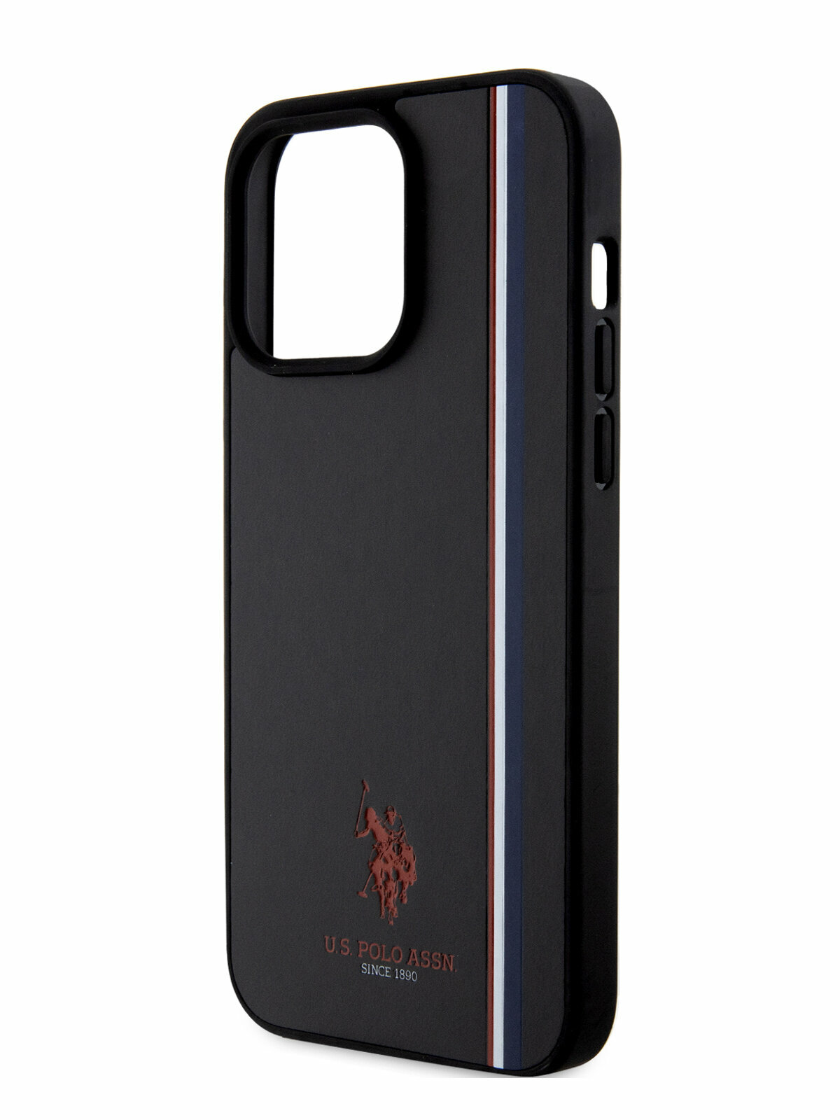 U.S. Polo для iPhone 15 Pro Max чехол PU Double horse logo and Tricolor line Hard Black