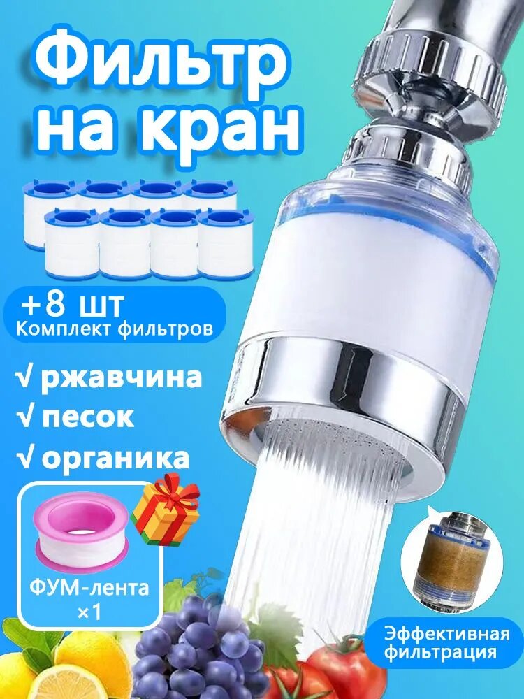 Фильтр на кране, насадка на кран водосберегающая и набор сменных картриджей