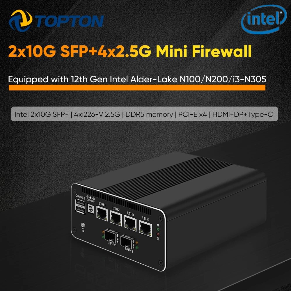 Topton Firewall Mini PC Intel i3-N355 N150 2xSFP 4x2.5G