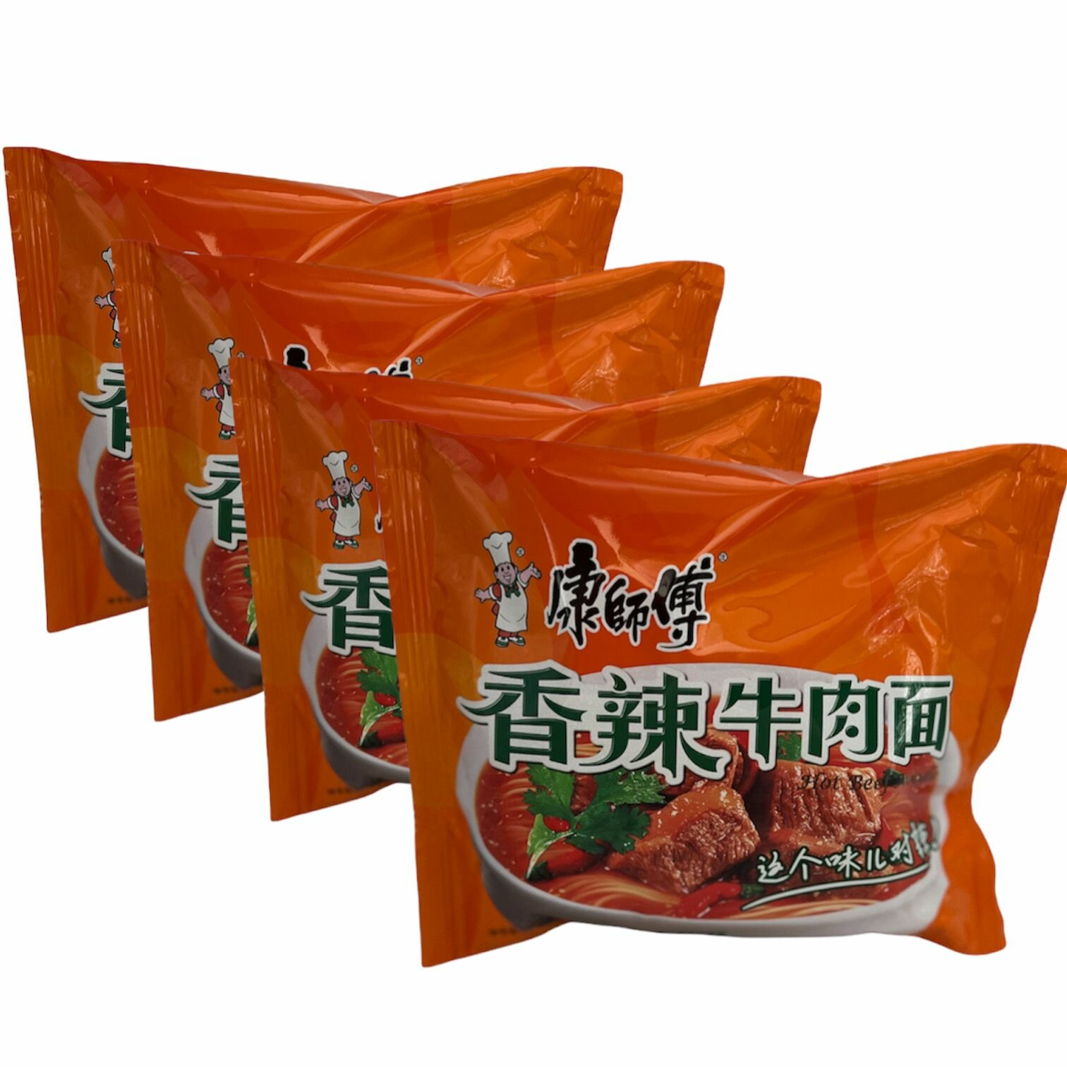 Китайская лапша быстрого приготовления говядина упаковка 4 шт / оранжевая