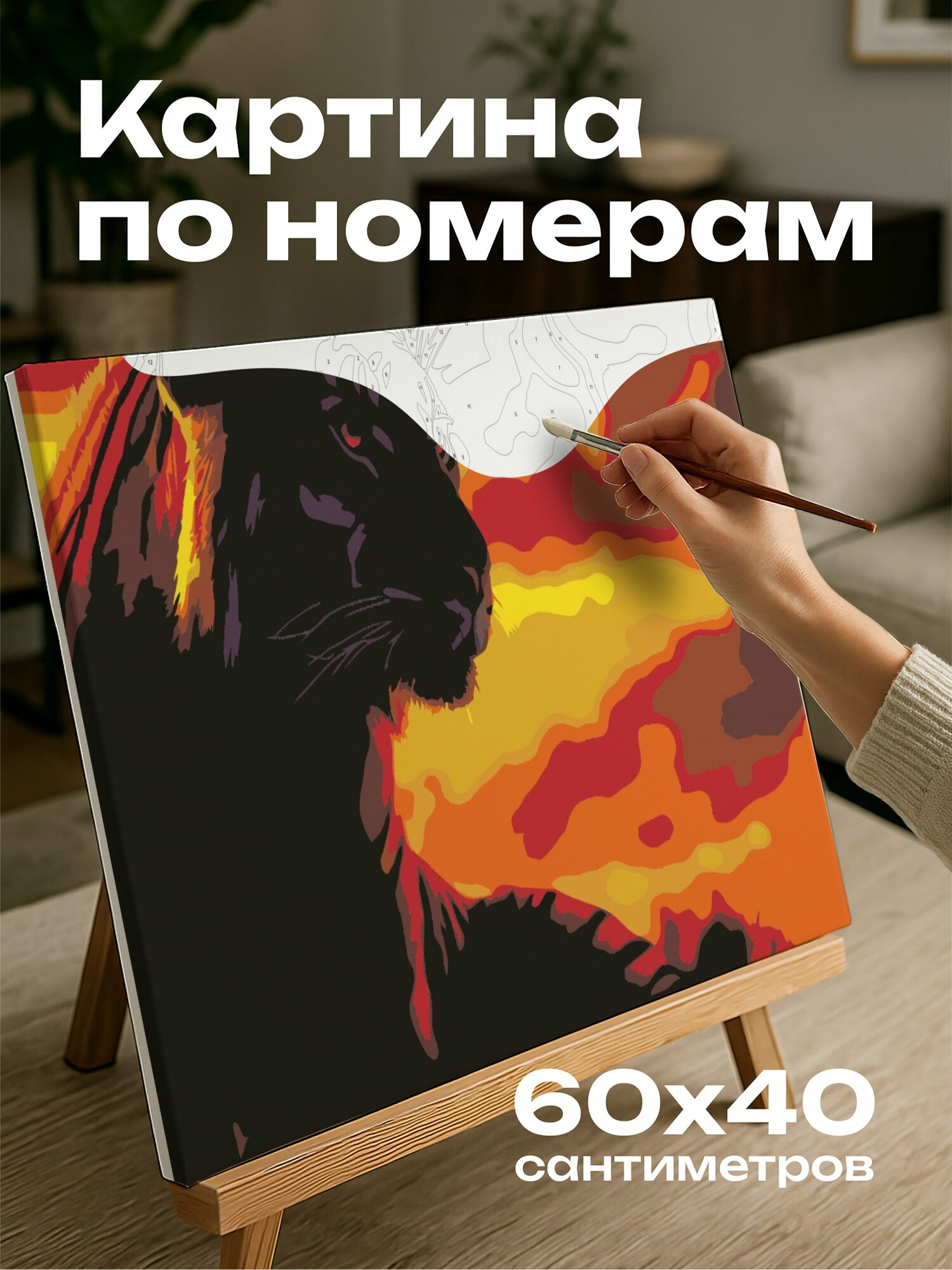 Картина по номерам 60x40 см, Зебра, разрешение, свет, тени, полоски, закат, африканский, неподвижность, грация