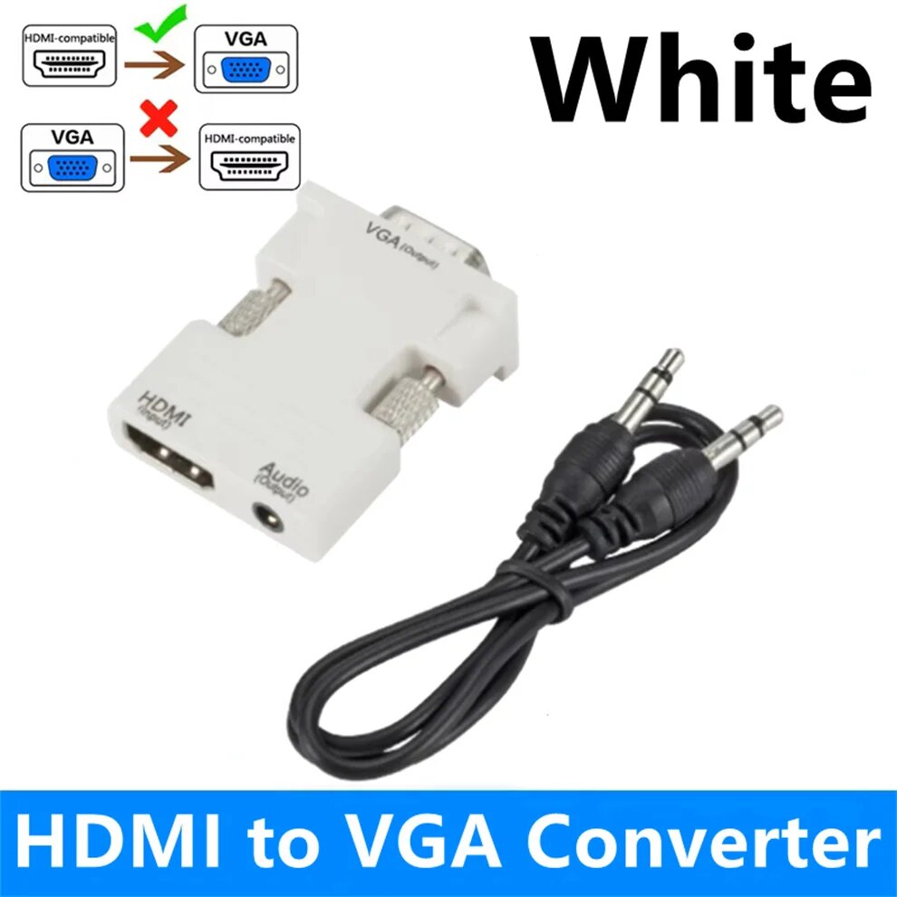 HDMI to VGA конвертер White с аудиокабелем 1080P