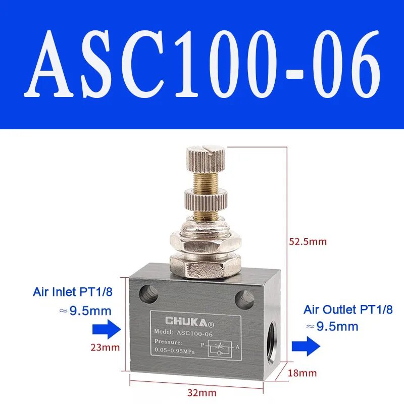 Пневматический дроссельный клапан ASC100-06 ASC200-08 ASC300-10 ASC-15 ASC100-06