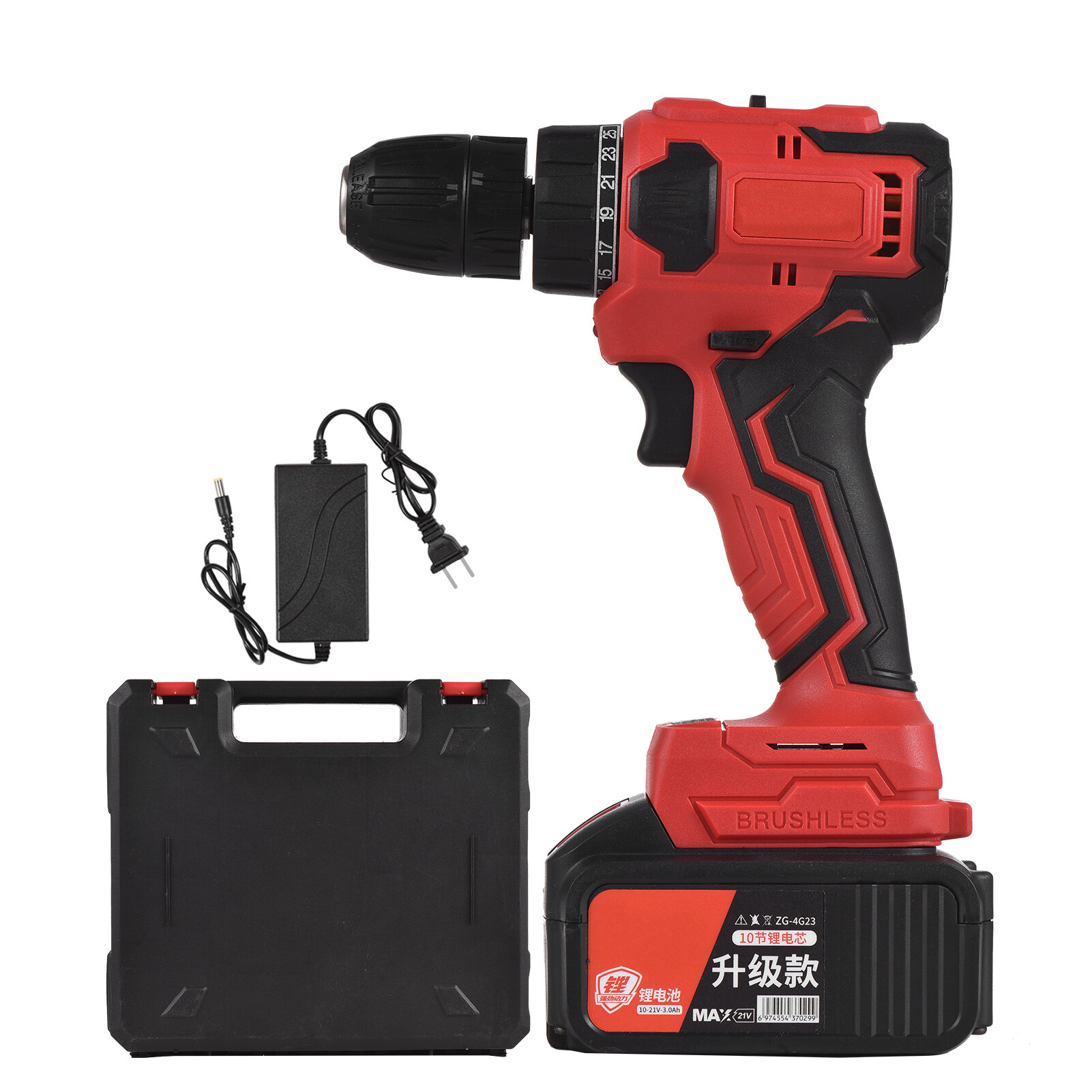 21V Непроводной шурповерт бесколлекторный с патроном 3/8 дюйма, Heavy Duty электрический дрилл, шуруповерт с аккумулятором 3.0Ah, быстрой зарядкой, LED рабочей лампой, 2-ступенчатой скоростью, 25+1 регулировкой крутящего момента 80Нм для кирпича, Красный