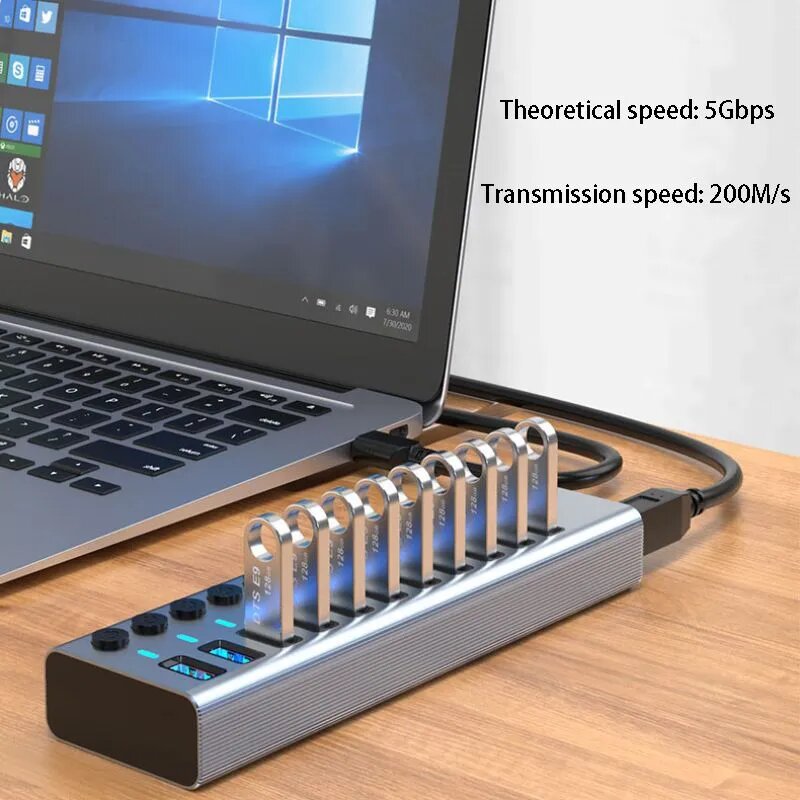 USB-концентратор с переключателями, Усб Разветвитель 11 портов, USB 3.0/3.1 — фото 1