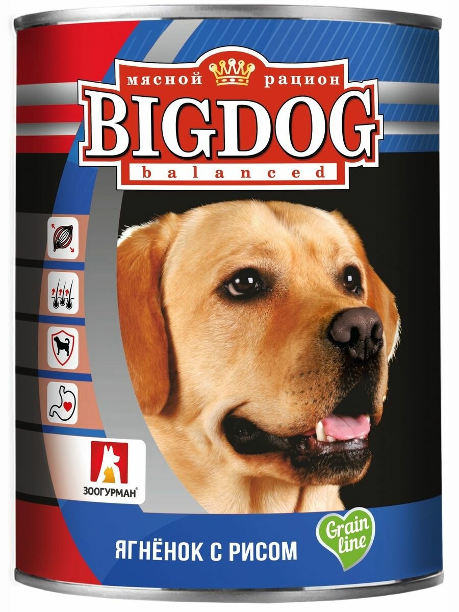 Консервированный корм для собак Зоогурман BIG DOG, ягненок с рисом, 850г.