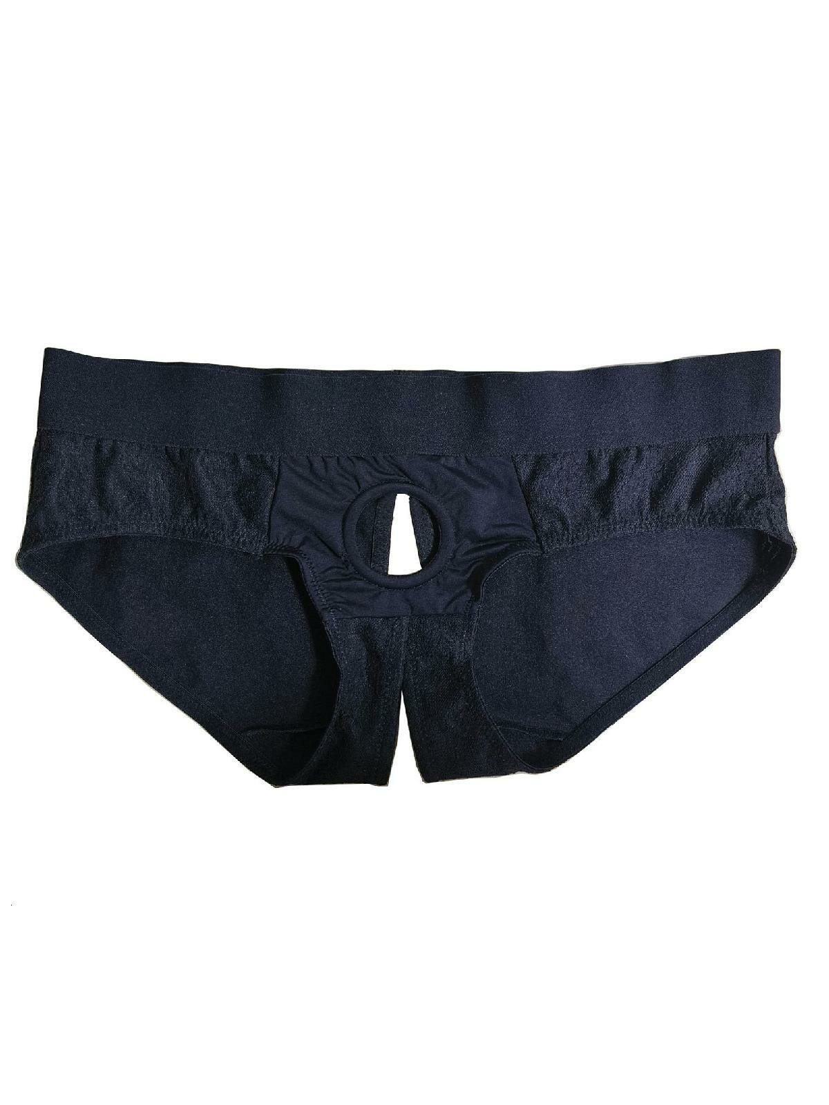 Сексуальные стринги-харнесс с открытой промежностью, Черный - S