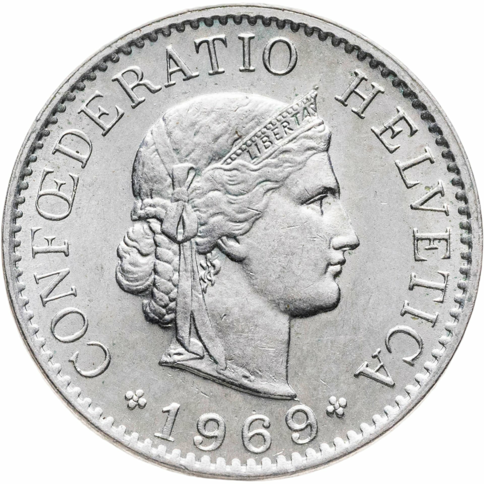 Швейцария 5 раппенов 1969, Никель, в сохранности UNC