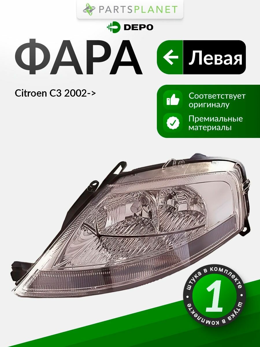 Фара левая для Ситроен C3 2002->, oem 711375401129 арт 5521117LLDEM