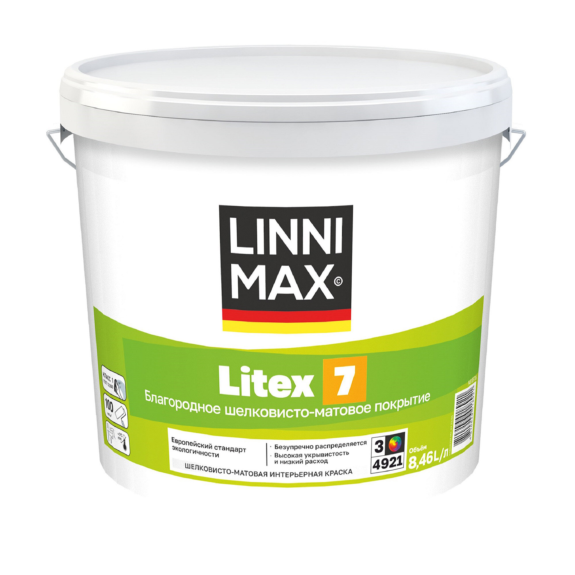 Краска интерьерная Linnimax Litex 7, шелковисто-матовая, база 3, бесцветная, 8,46 л