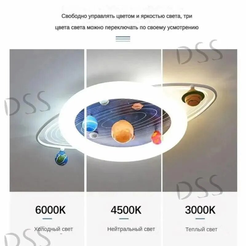 Люстра LED 200 Вт космическая планета 63 см цвет вселенной, LED, 1 шт — фото 1