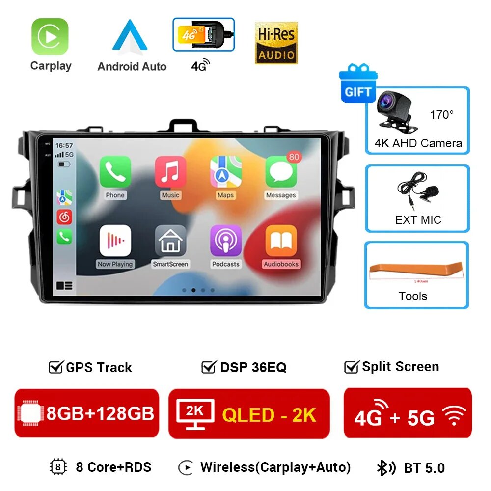 Автомагнитола Android 2Din 8G-128G 2K для Toyota Corolla E140/150