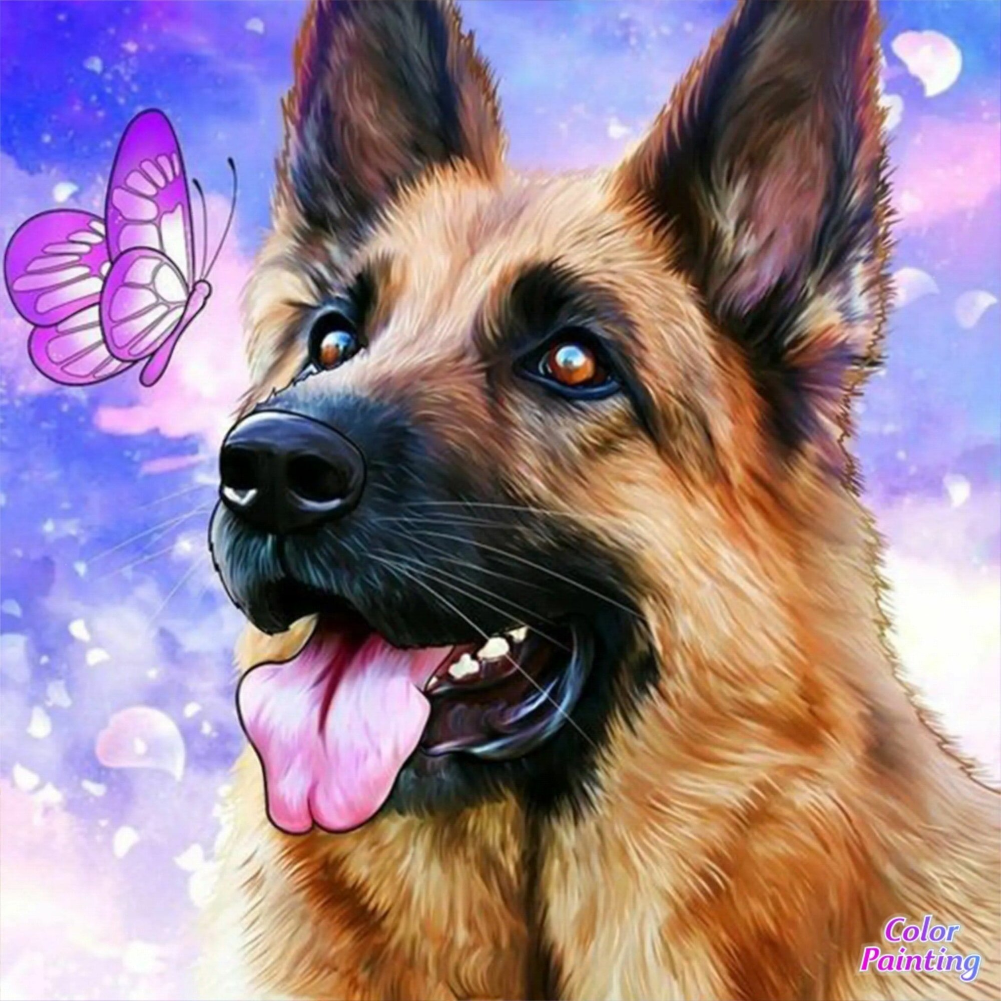 Алмазная мозаика на подрамнике 20*20 "Овчарка и бабочка"