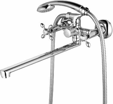 Смеситель с длинным изливом для ванны Lemark Vista LM7651C с душевым гарнитуром, поворотный, латунный, хром, глянцевый, смеситель для ванны с душем, вентильный