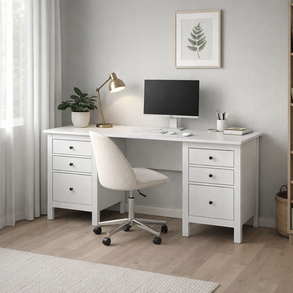 Письменный стол IKEA, 161 см x 56 см x 76 см, белый, с двумя тумбами