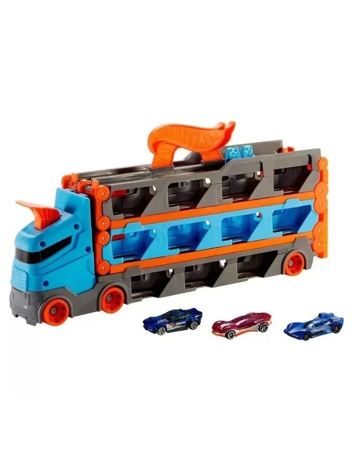 Набор игровой Hot Wheels Грузовик скоростная автотрасса, с хранилищем для машинок, GVG37