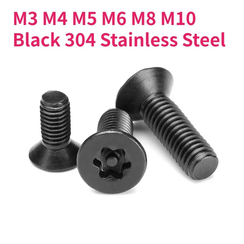 Черные антивандальные винты Torx из нержавеющей стали 304 M3 M4 M5 M6 M8 M10 M4x8mm(50pcs)