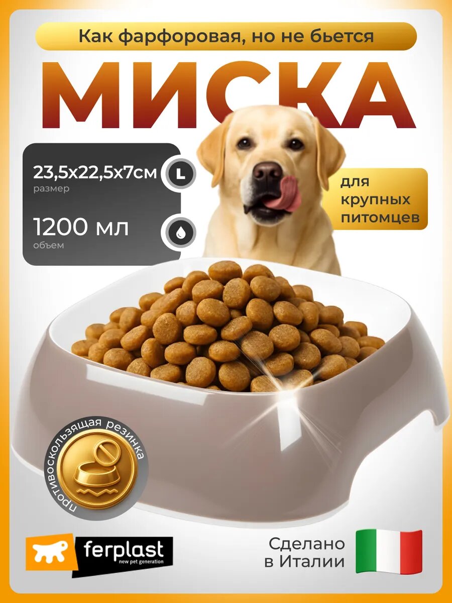Миска для кошек и собак Ferplast GLAM L пластиковая, сизо-серая, 1,2 л (под керамику)