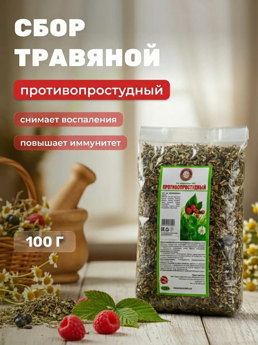 Фиточай Противопростудный №2 с малиной и мятой, 100 г