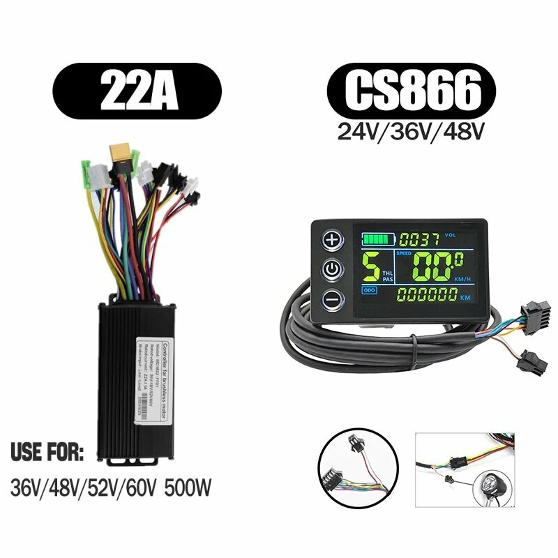 Контроллер электровелосипеда 22A 36/48V с дисплеем CS866