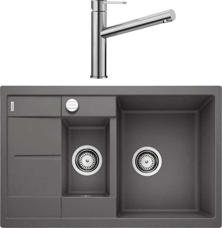 Комплект Мойка Blanco Metra 6 S Compact 78x50, темная скала, искусственный гранит / Смеситель Ambis Ambis 523118 сталь