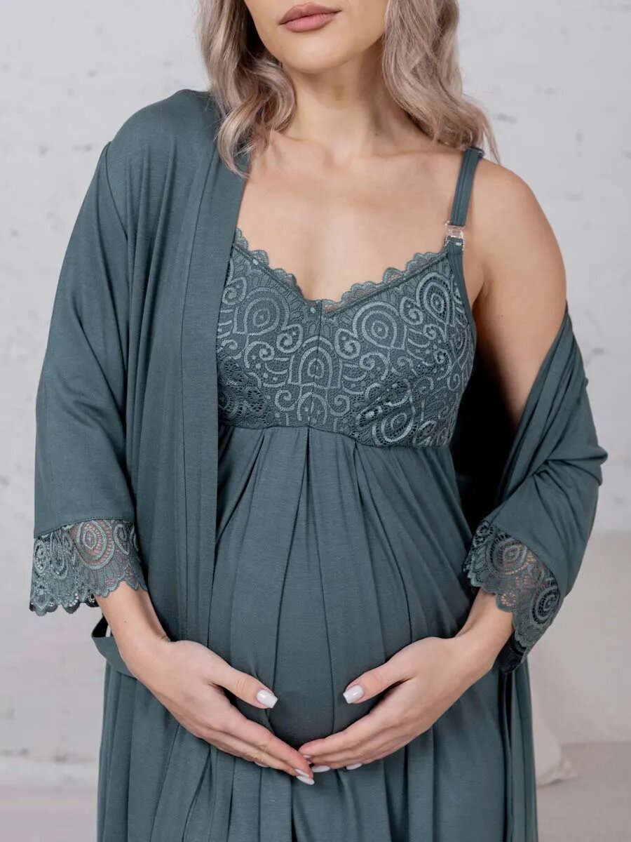 Кружевной пеньюар - халат с сорочкой для беременных 15732