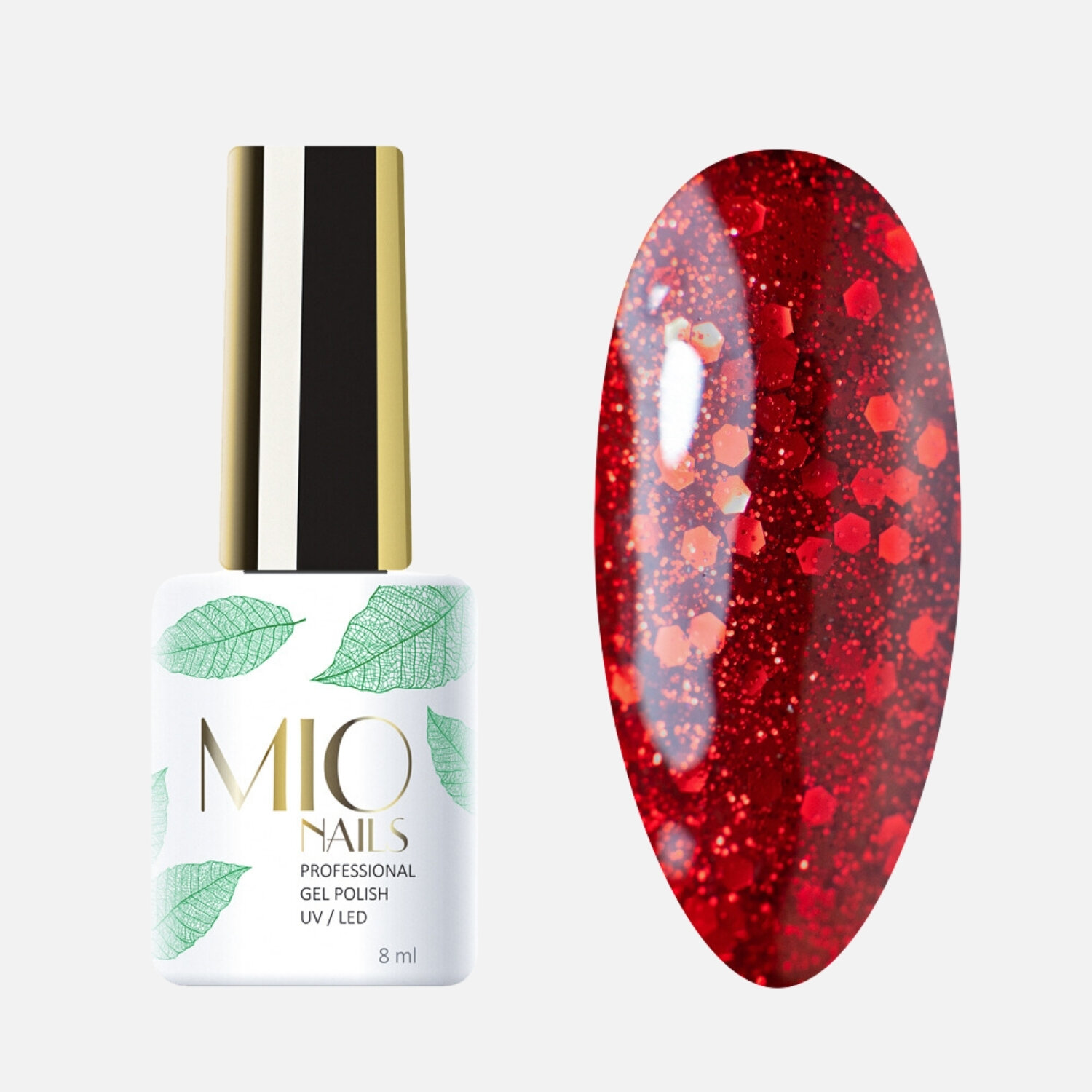 Гель-лак MIO Nails №V-27 Страсть 8 мл микс красно-розового и ярких блесток с конфетти