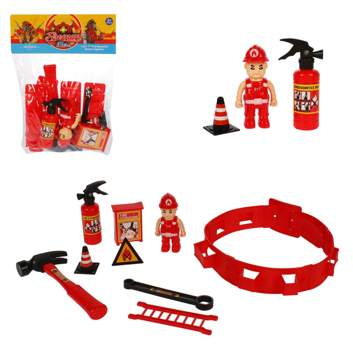 Набор игрушек "Fireman Hero", пожарный с инструментами, пластик, 22х7х27см