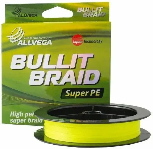 Шнур Bullit Braid Allvega, четырехжильная, длина 92м, диаметр 0,12мм, вес 7.1кг, цвет желтая